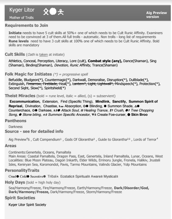 Gloranthan Holy Days Calendar and Cult One Pagers – Notes From Pavis