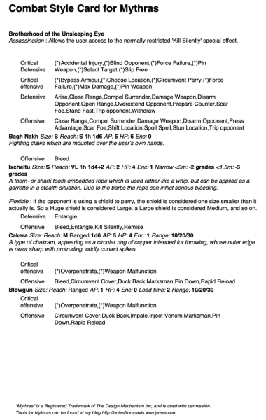Combat Style Cards for Mythras – Notes From Pavis