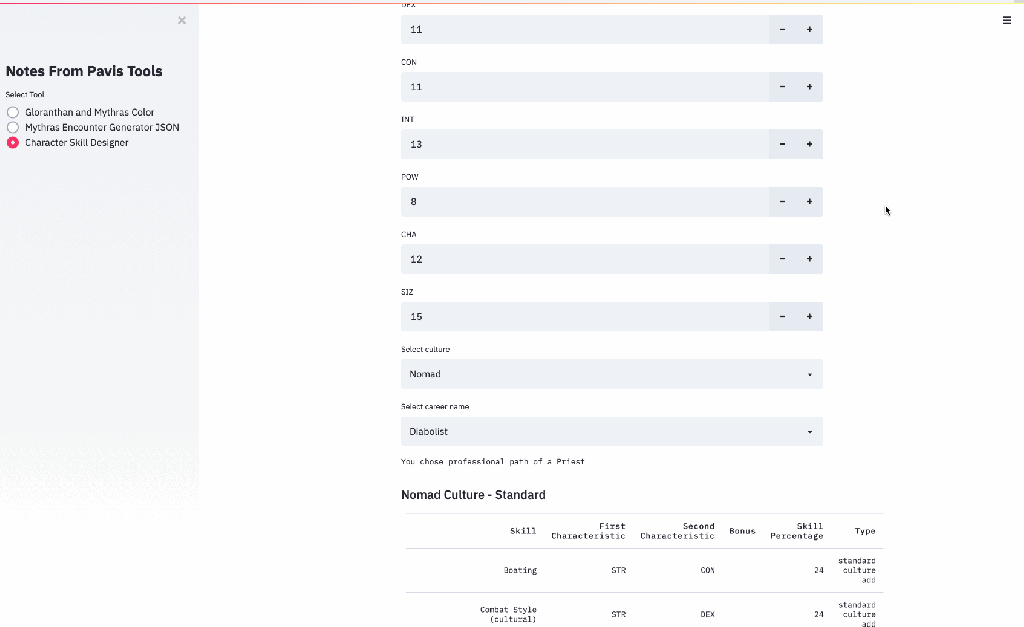 Mythras Character Skill Designer Makes Exploring Character Options and ...
